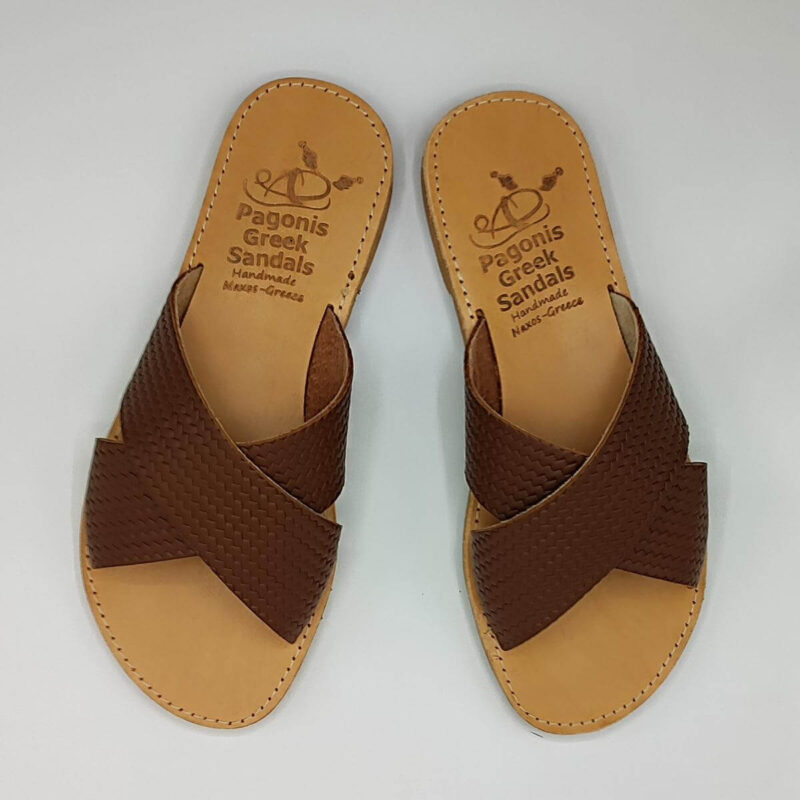 Embossed Leather Women Slide - Leather Sandals | Pagonis Greek Sandals