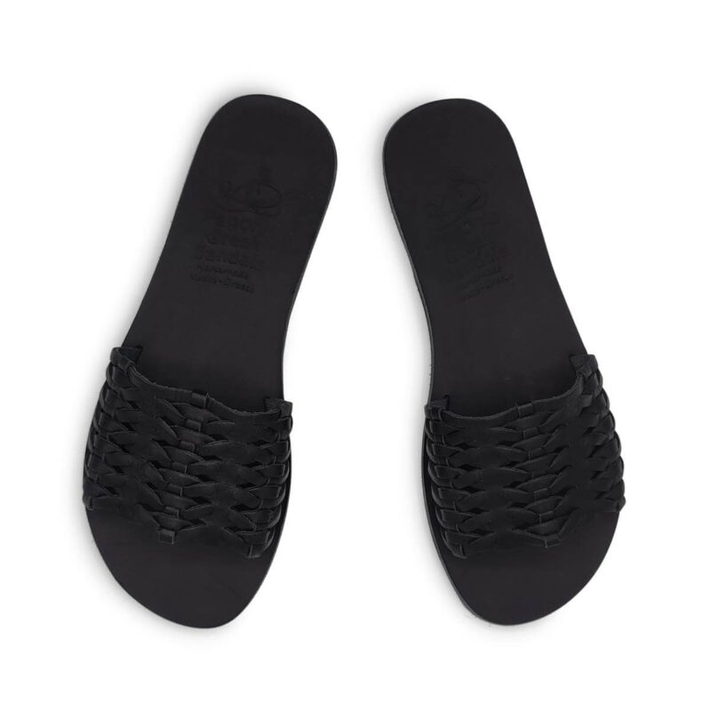 Black Slide Sandals Womens - Leather Sandals | Pagonis Greek Sandals