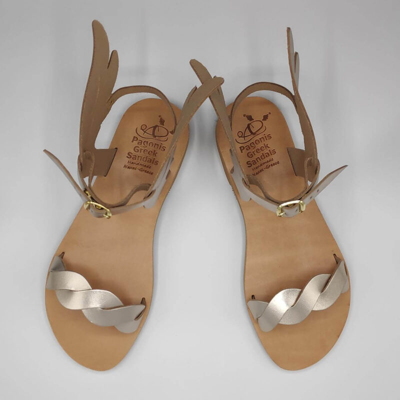 Gold Braided Sandals With Wings - Leather Sandals | Pagonis Greek Sandals