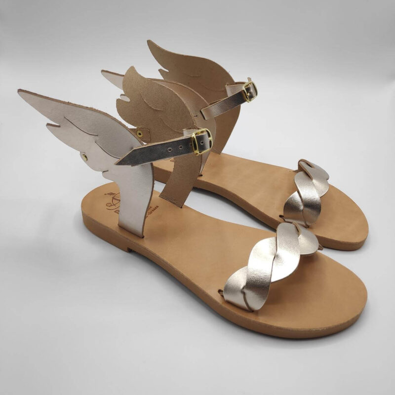 Gold Braided Sandals With Wings - Leather Sandals | Pagonis Greek Sandals