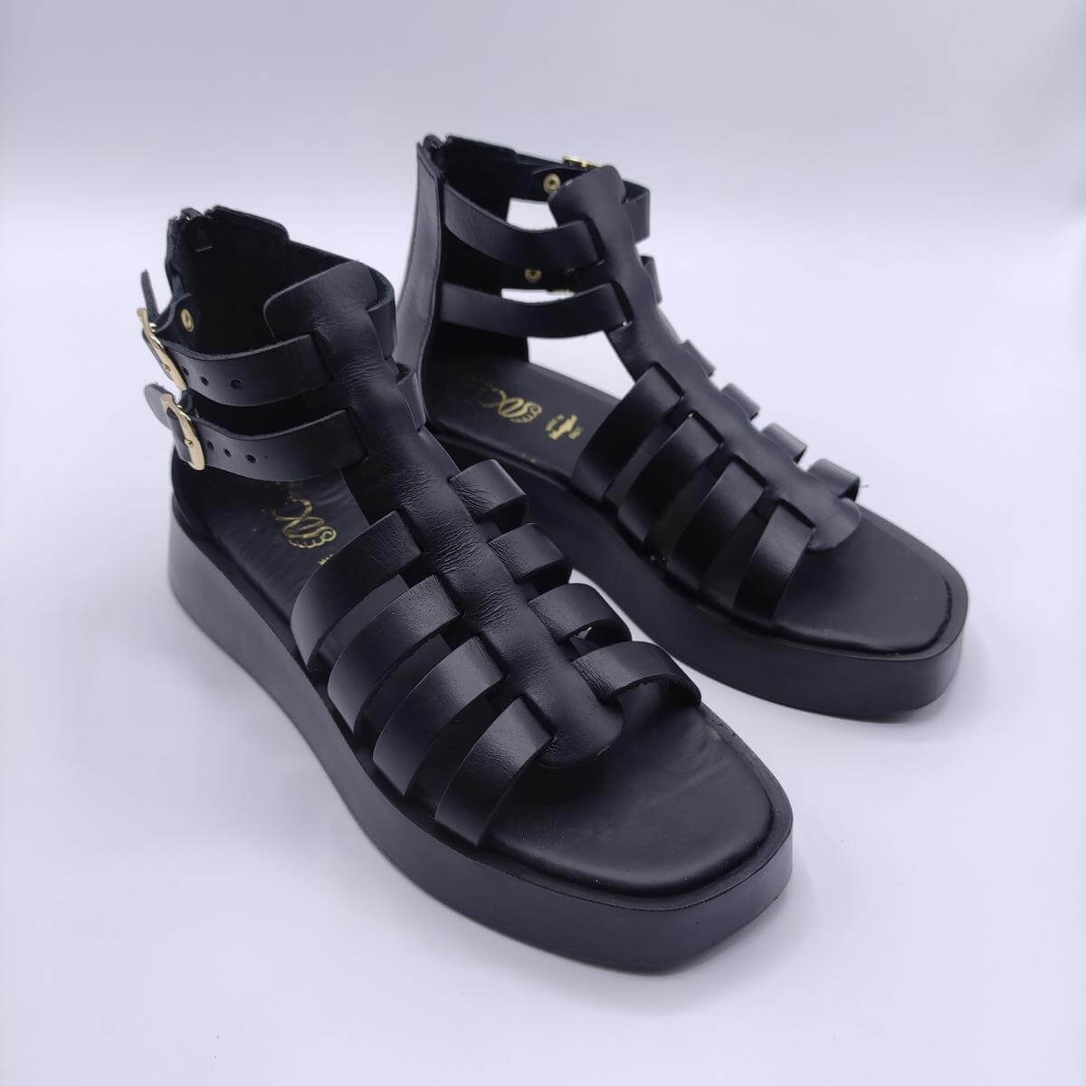 Zipper back Strappy Sandals Lissos Greece - Leather Sandals | Pagonis ...